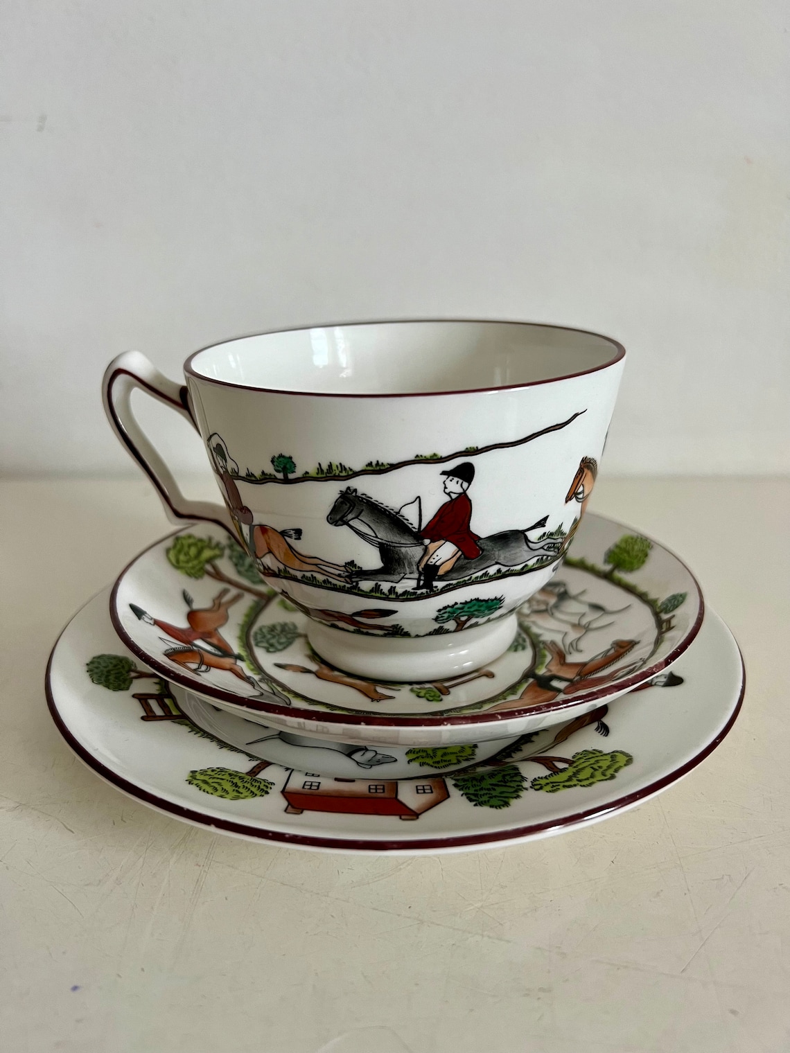 Crown Staffordshire Hunting Scene Tea Cup Trio Vintage Porcelain VGC - Etsy