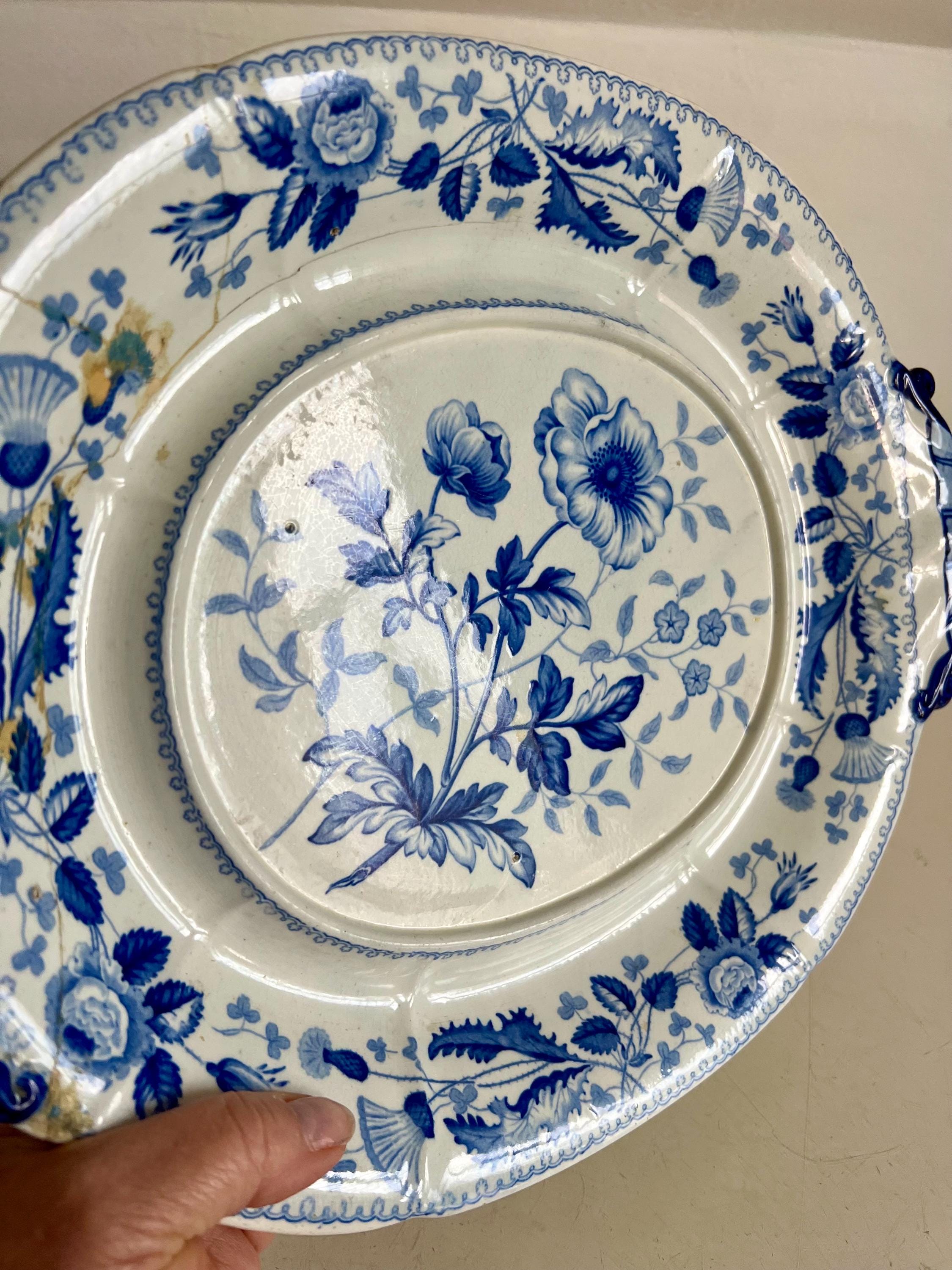 Antique Ridgway Opaque China Pair of Serving Plates British Flowers ...