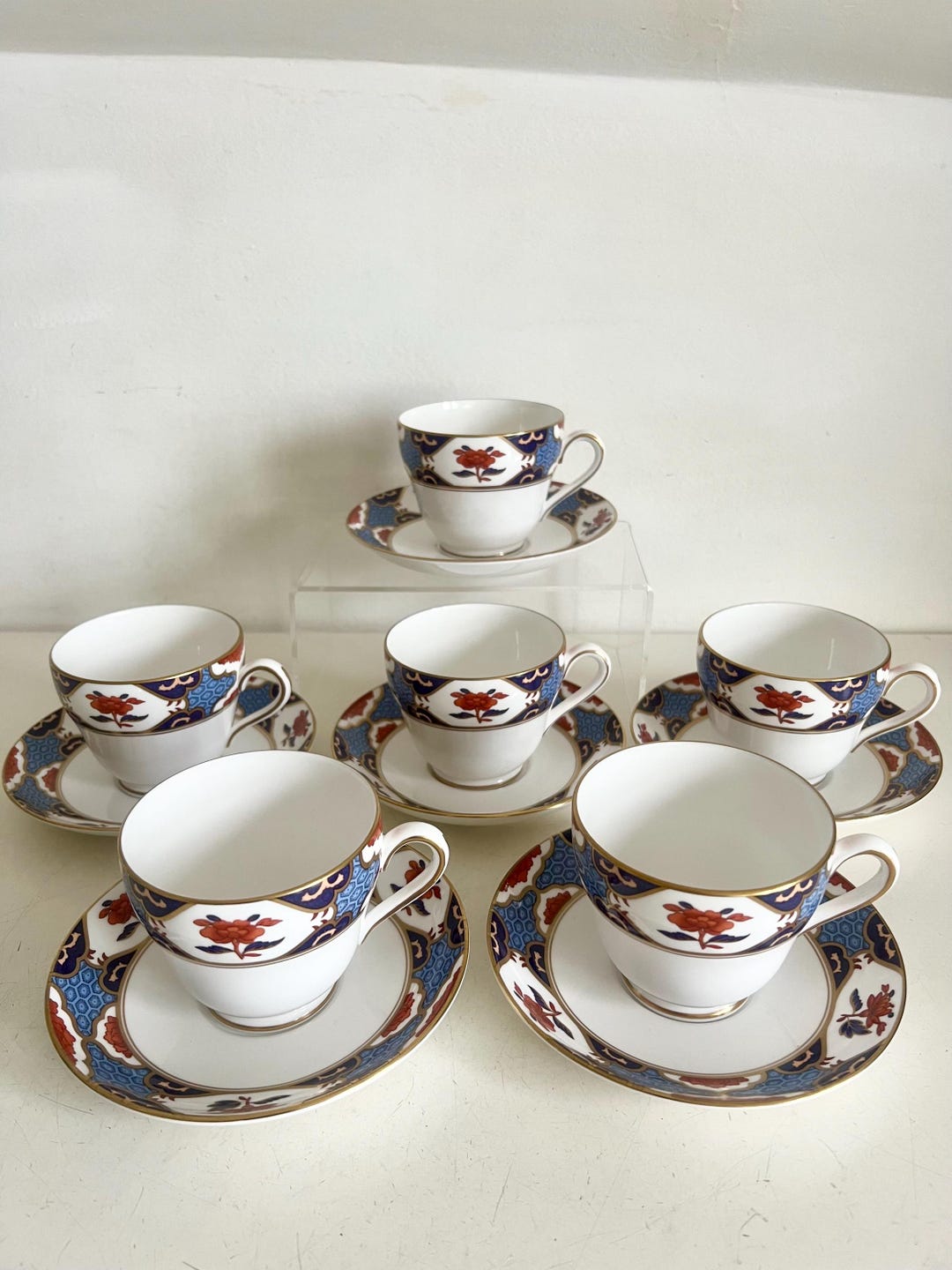 Spode Shima Border Bone China Six Tea Cups & Saucers Y8540 - VGC! - Etsy