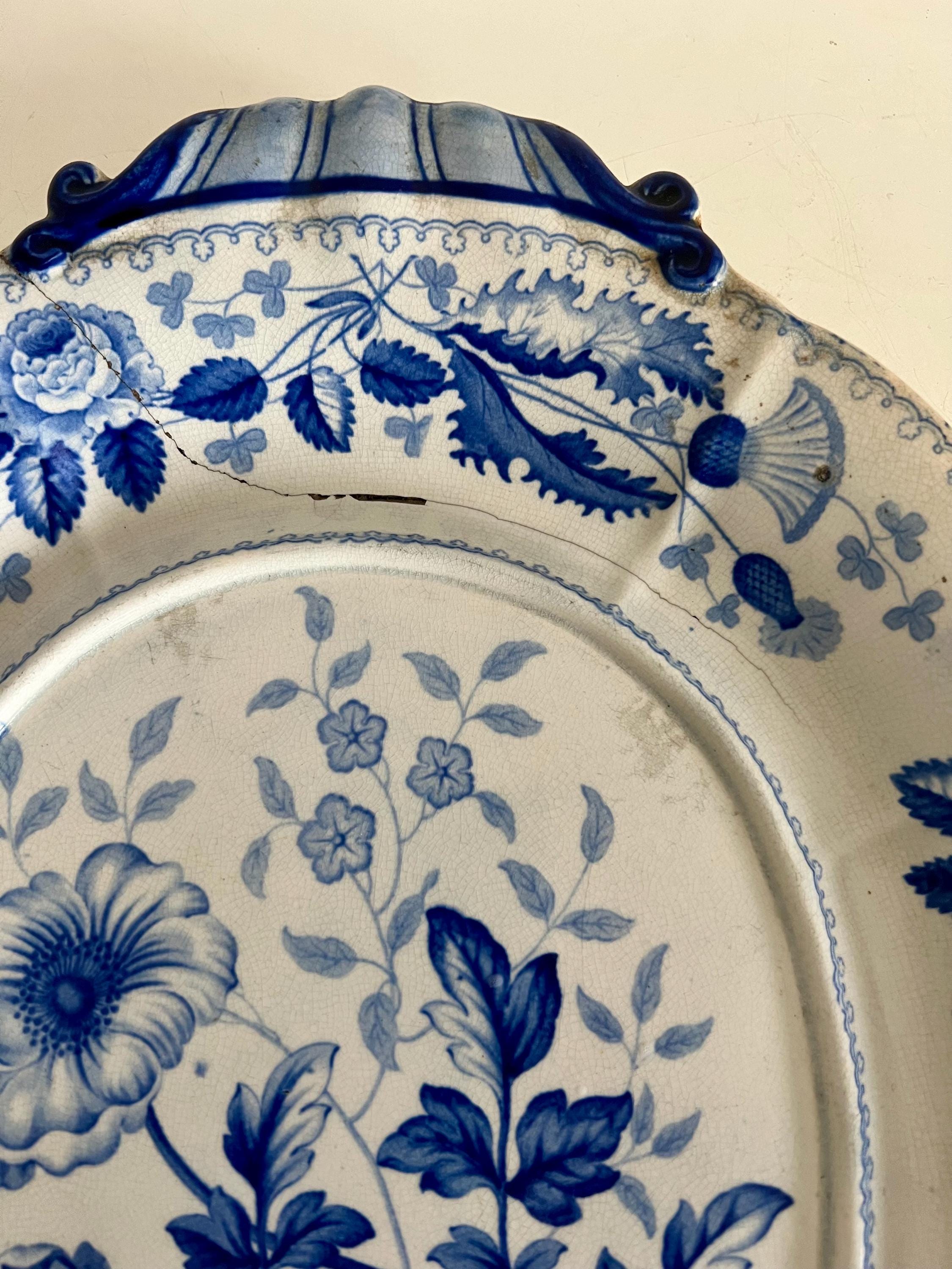 Antique Ridgway Opaque China Pair of Serving Plates British Flowers ...