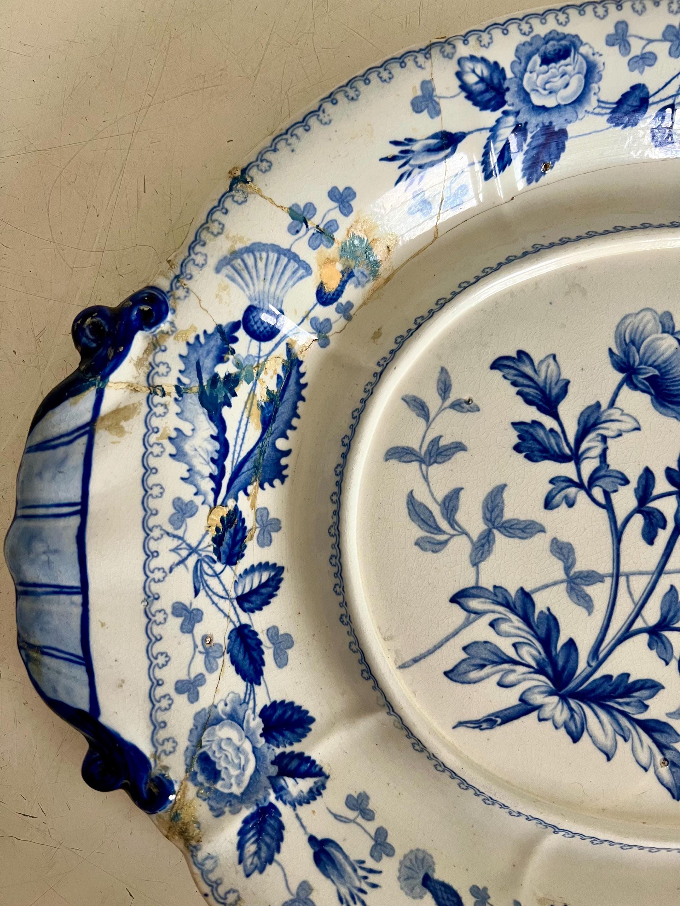 Antique Ridgway Opaque China Pair of Serving Plates British Flowers ...