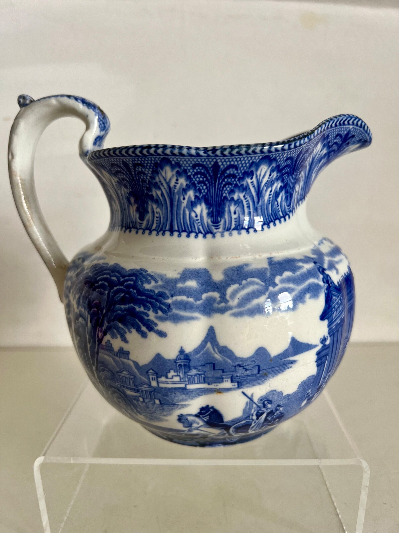 Antique Cauldon England Blue & White Transferware Jug Pitcher Chariot ...