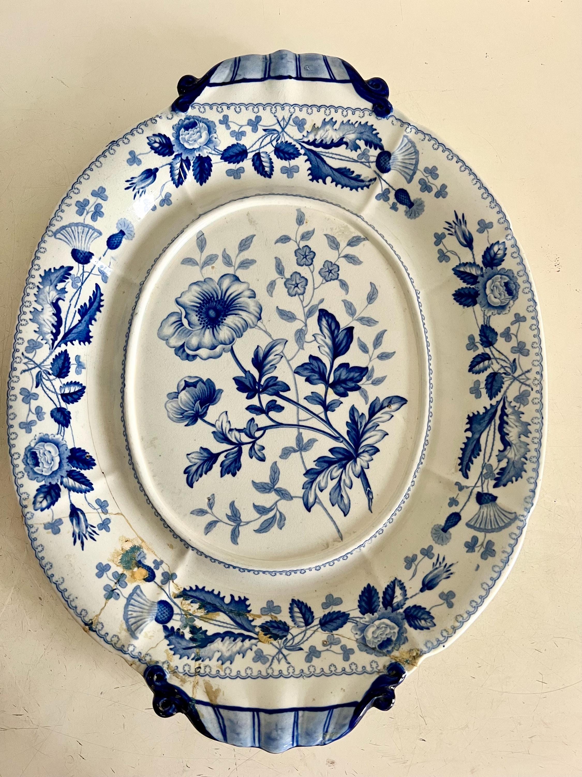 Antique Ridgway Opaque China Pair of Serving Plates British Flowers ...