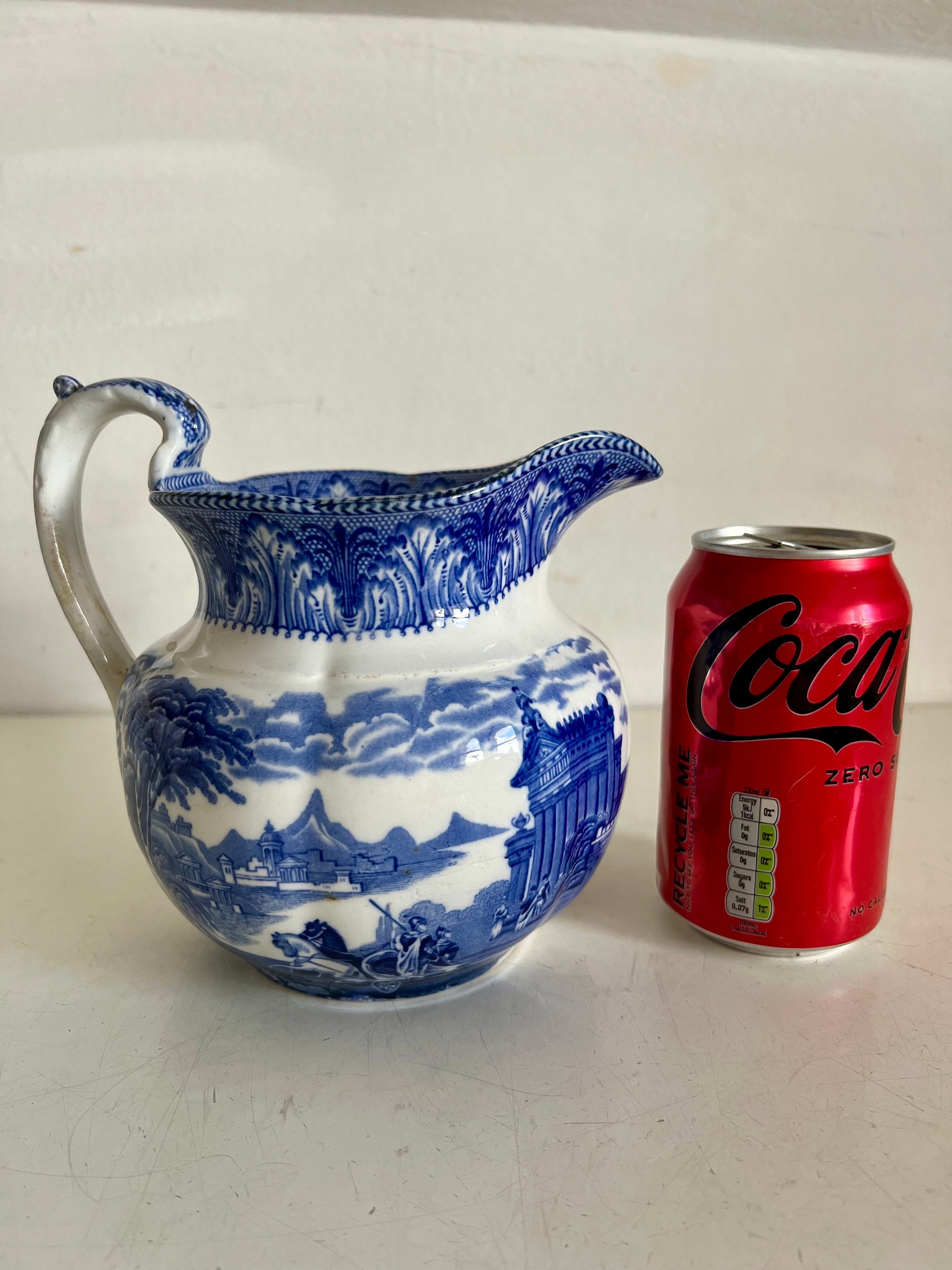 Antique Cauldon England Blue & White Transferware Jug Pitcher Chariot ...