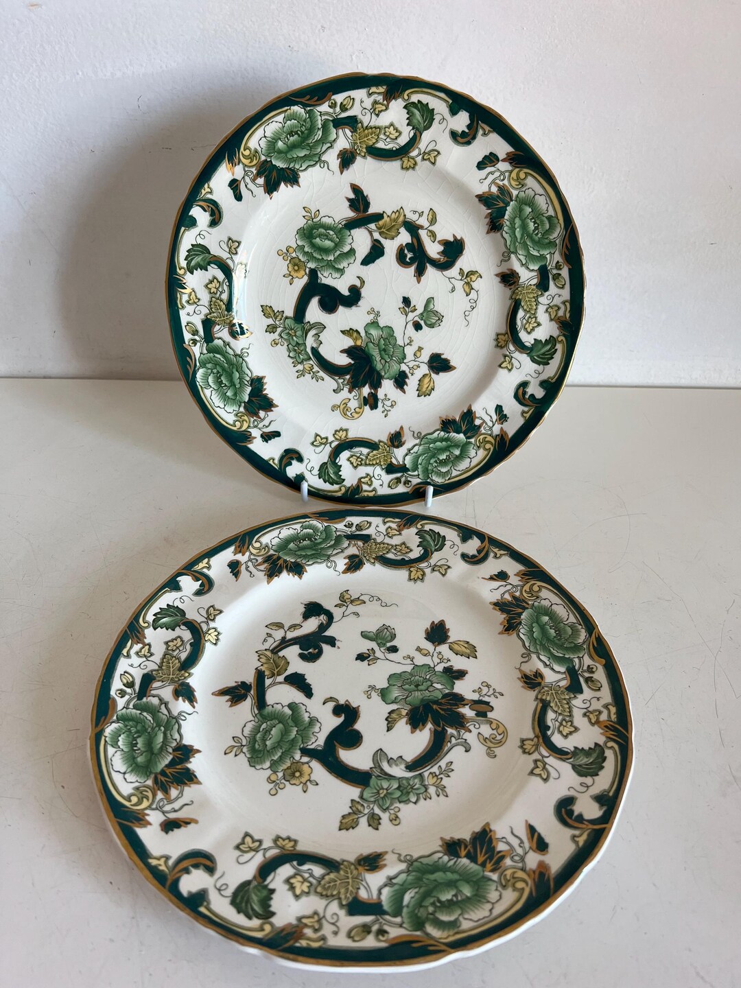 Masons Ironstone Chartreuse Dinner Lunch Plates X2 Green Gold 22.5cm ...