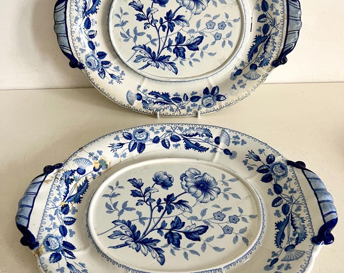 Antique Ridgway Opaque China Pair of Serving Plates British Flowers ...