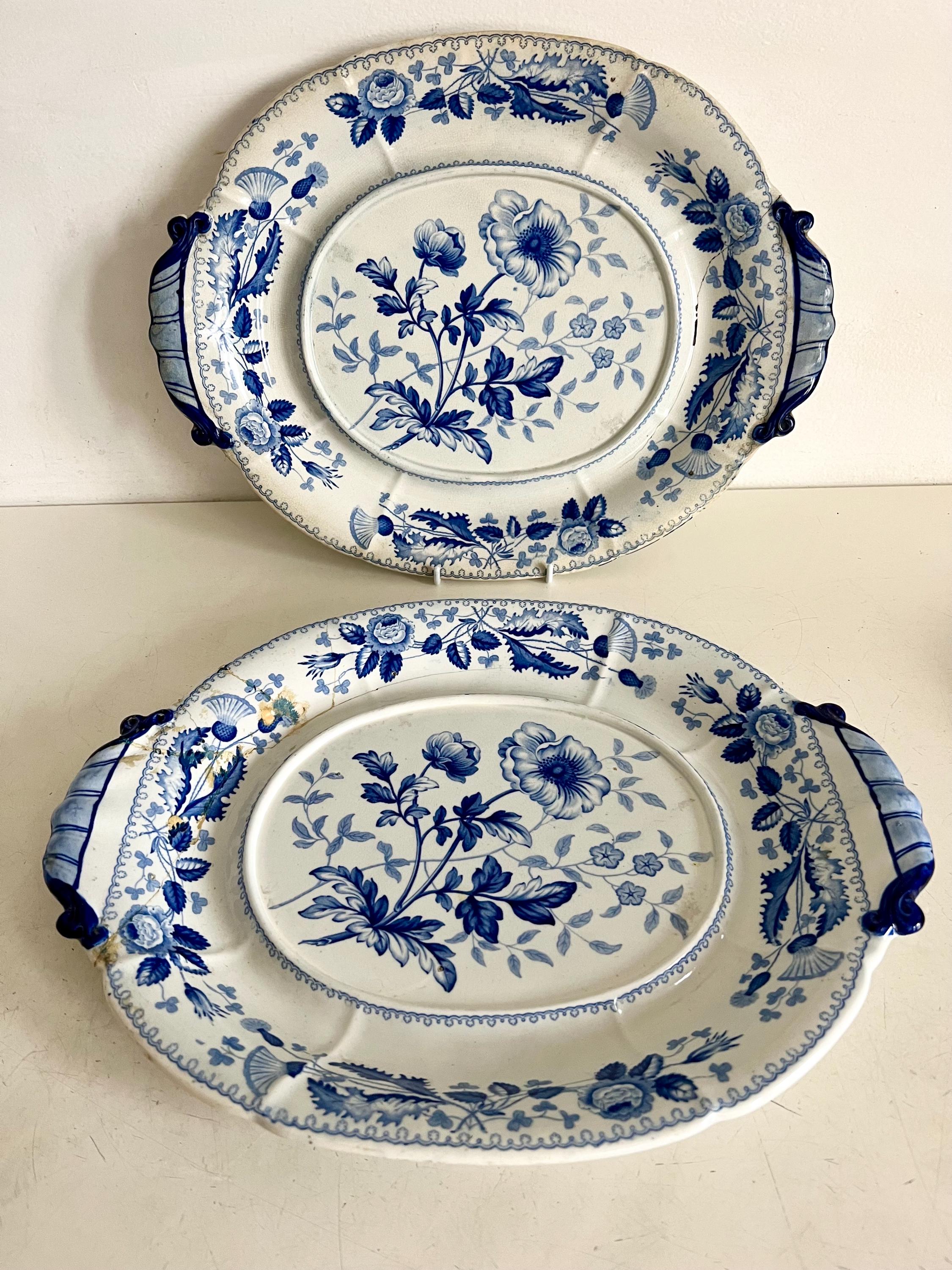 Antique Ridgway Opaque China Pair of Serving Plates British Flowers ...