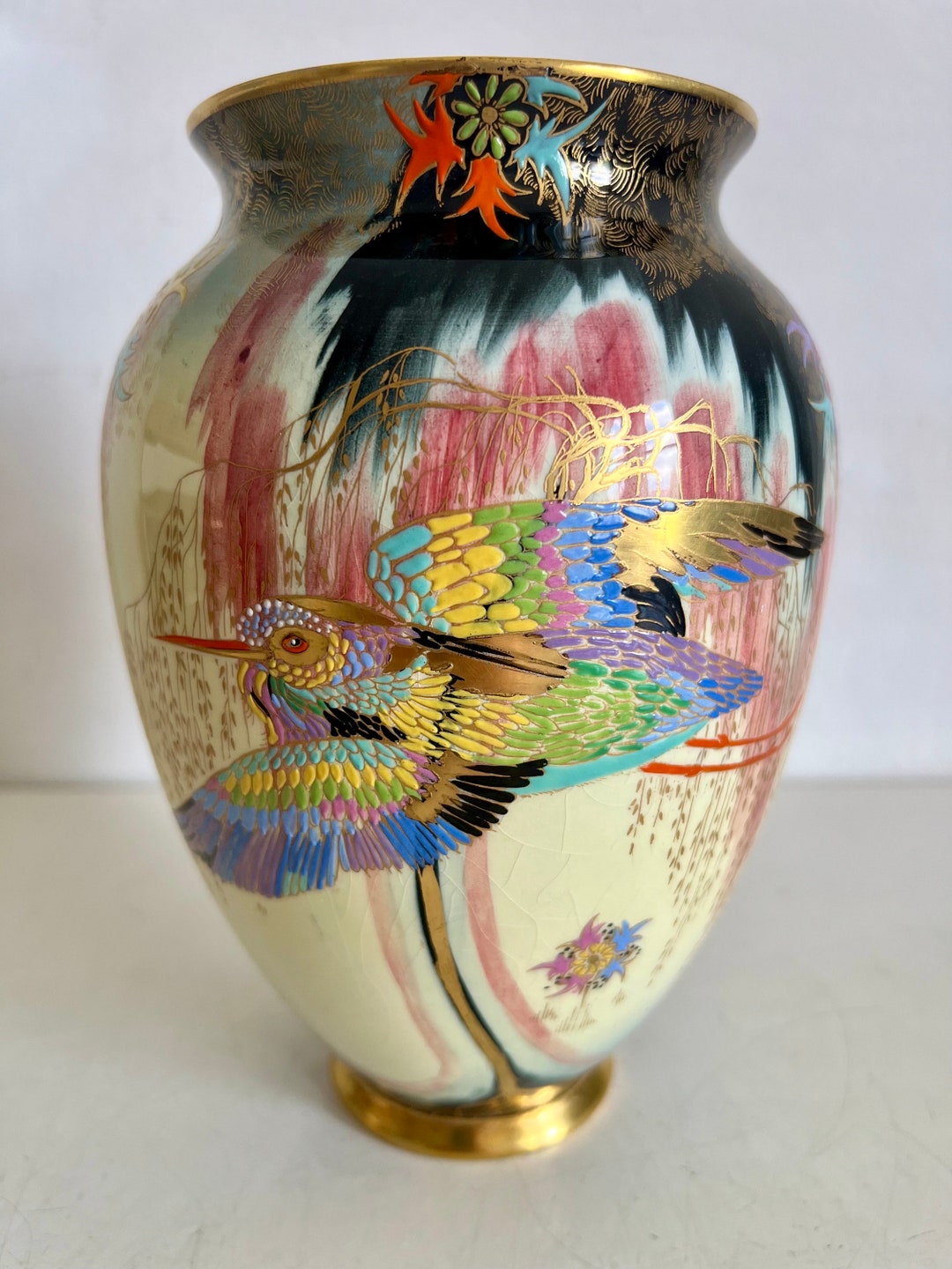 Carlton Ware Kingfisher Sketching Bird Lustre Vase Pattern 3891 Art ...