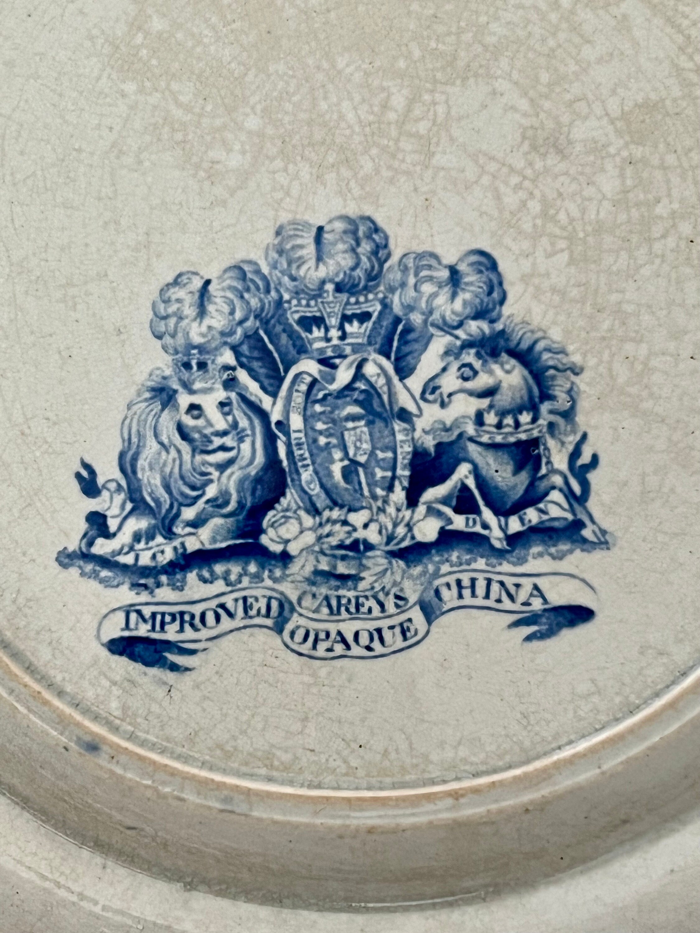 Antique Carey Blue Transferware Opaque China Staffordshire 6 X Plates ...