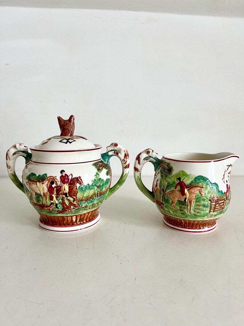 Vintage Wedgwood Dye Ken John Peel Hunting Teapot Milk Jug & Sugar VGC ...