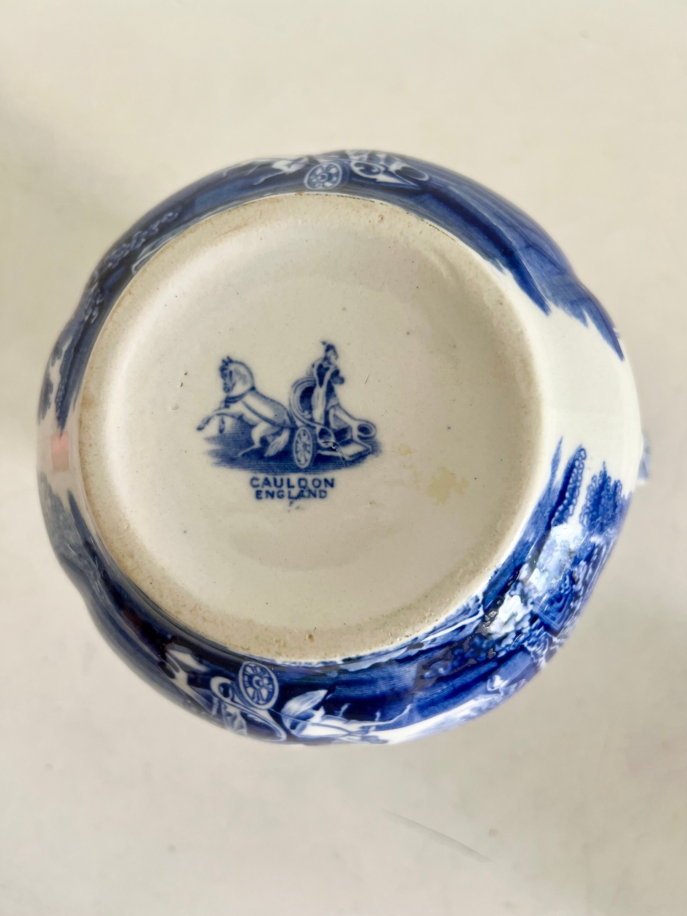Antique Cauldon England Blue & White Transferware Jug Pitcher Chariot ...