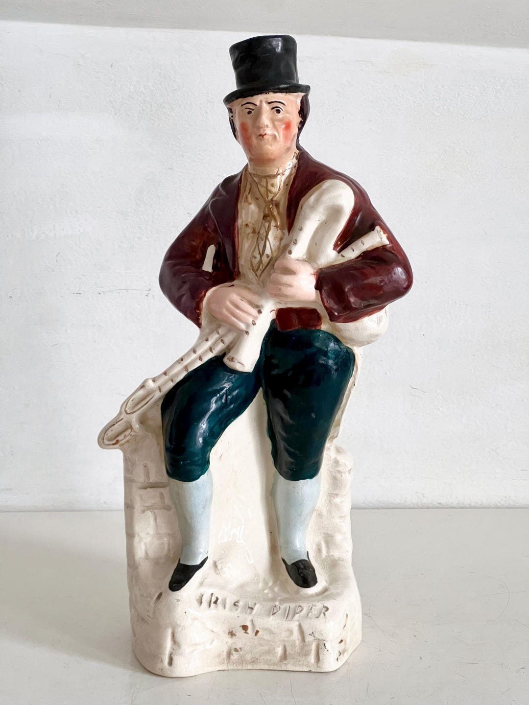 Antique Victorian Staffordshire Figure Irish Piper Flatback RARE ...