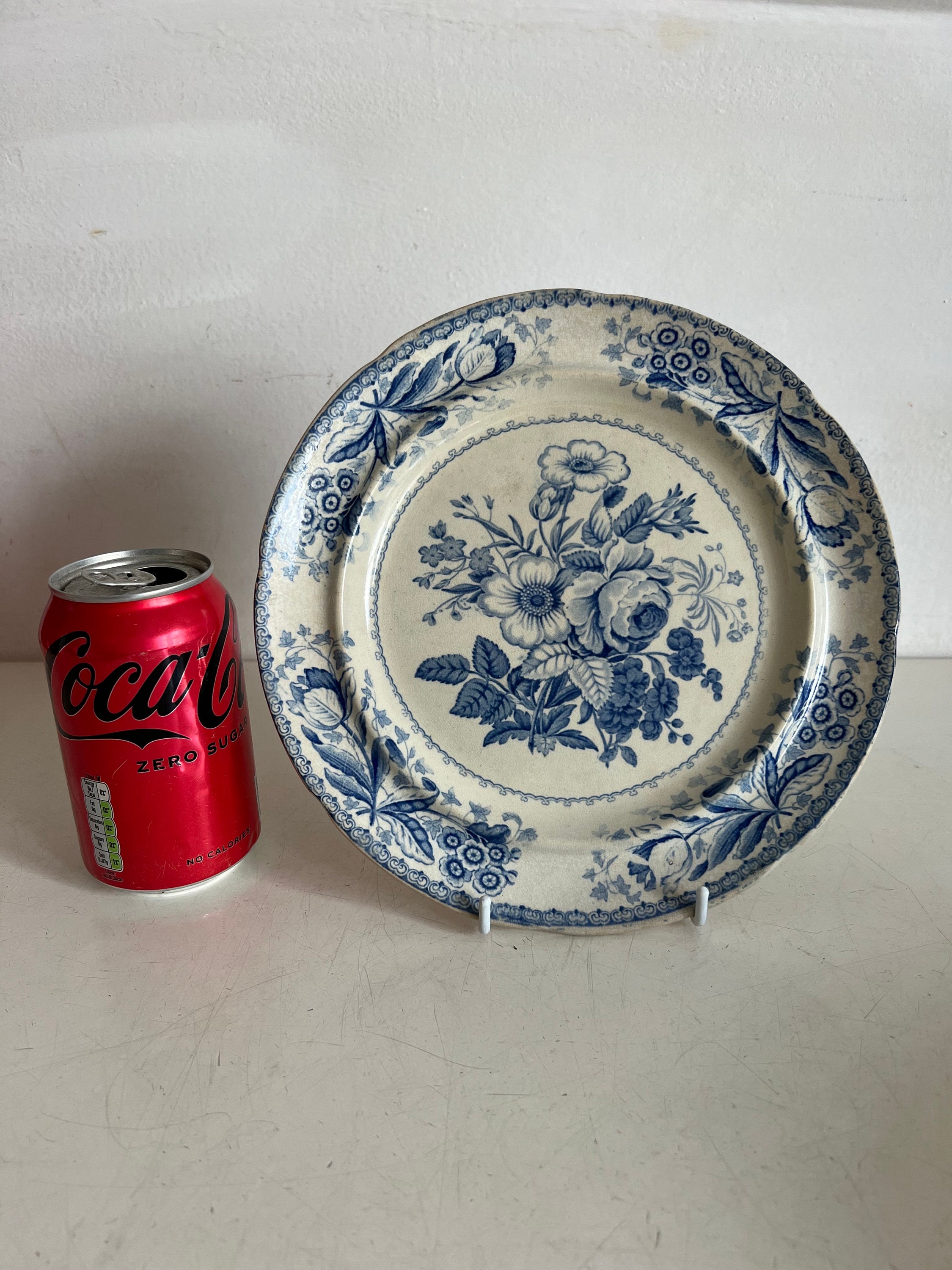 Antique Carey Blue Transferware Opaque China Staffordshire 6 X Plates ...