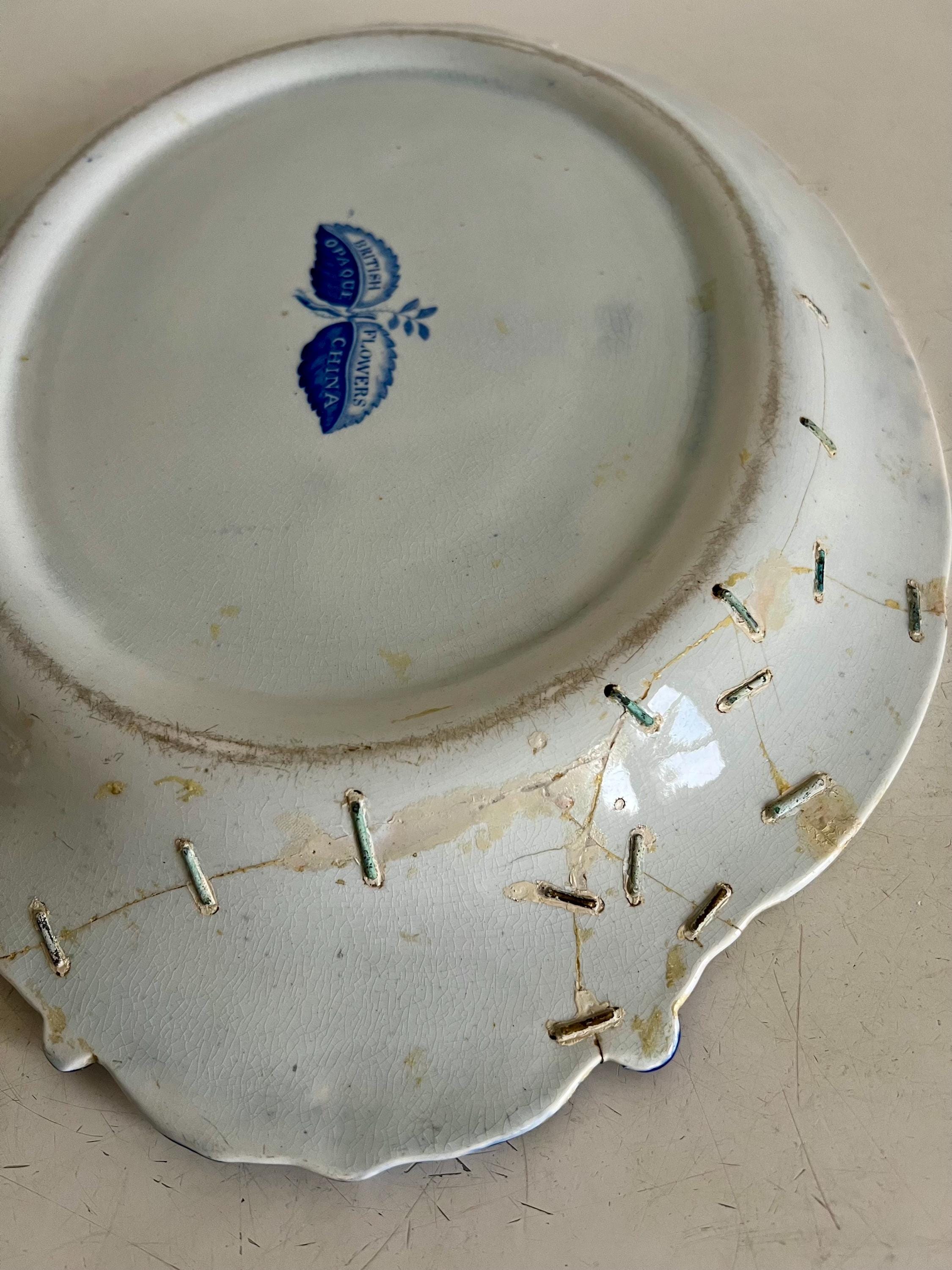 Antique Ridgway Opaque China Pair of Serving Plates British Flowers ...