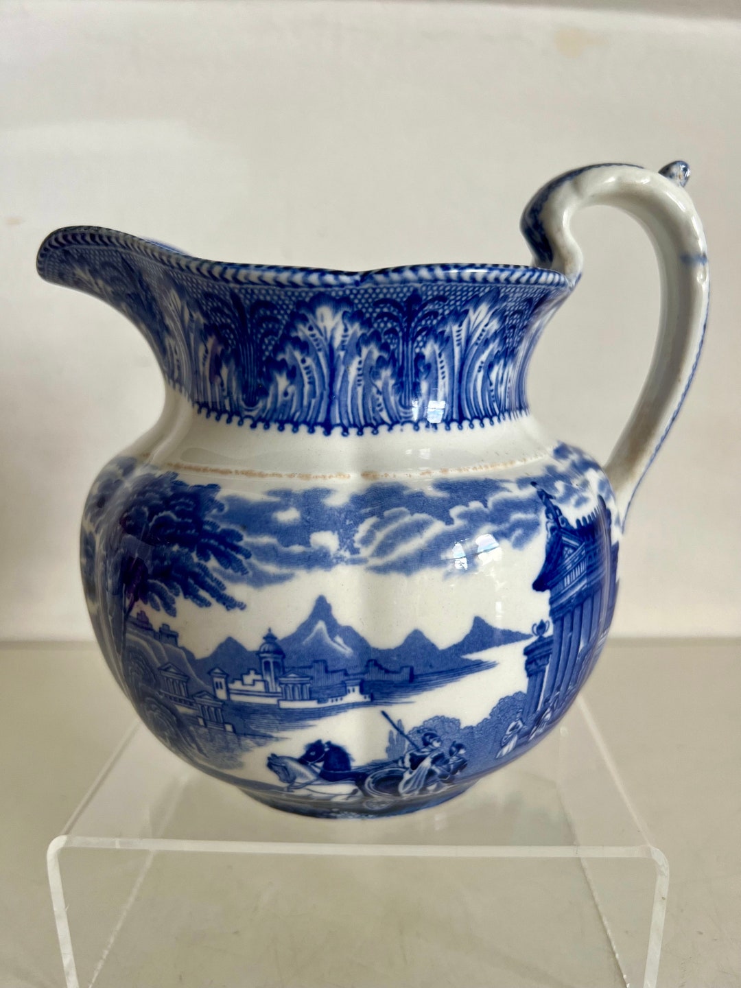 Antique Cauldon England Blue & White Transferware Jug Pitcher Chariot ...