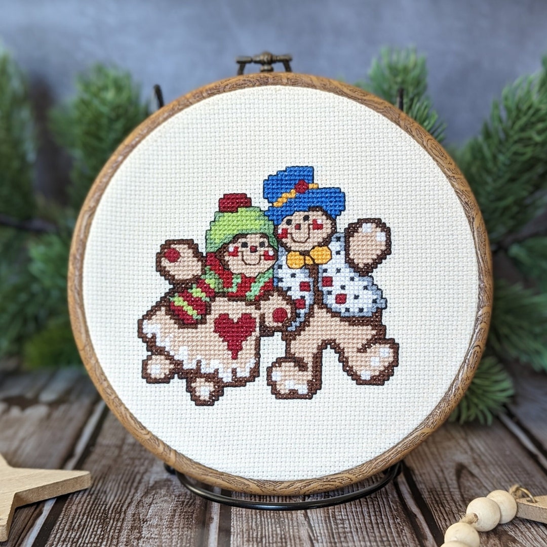 Gingerbread Family - Finished Cross Stitch, Framed, Christmas Gift ...