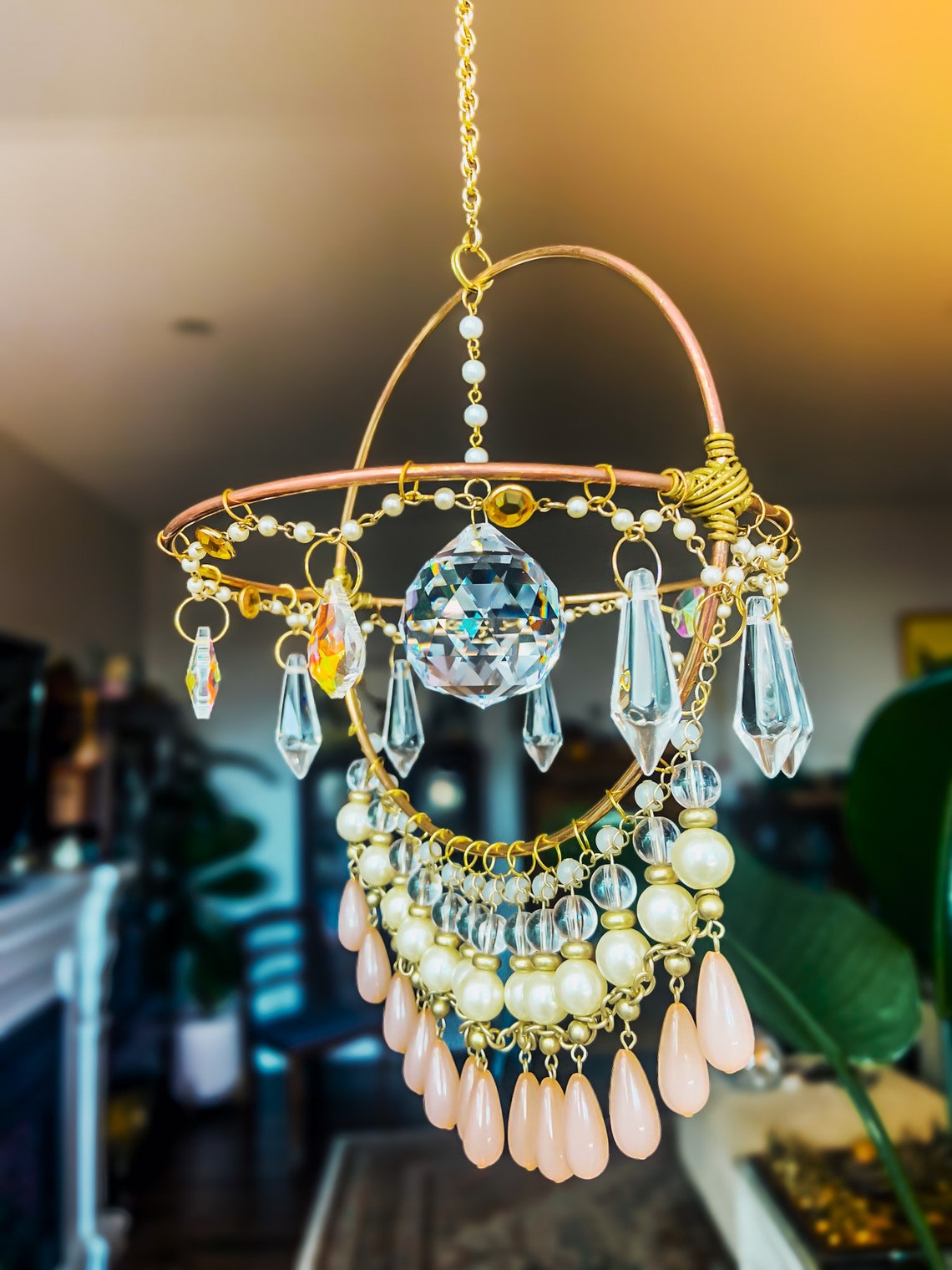 26 Handcrafted MCM Wire Orb Chandelier Suncatcher Antique Teardrop K9 ...