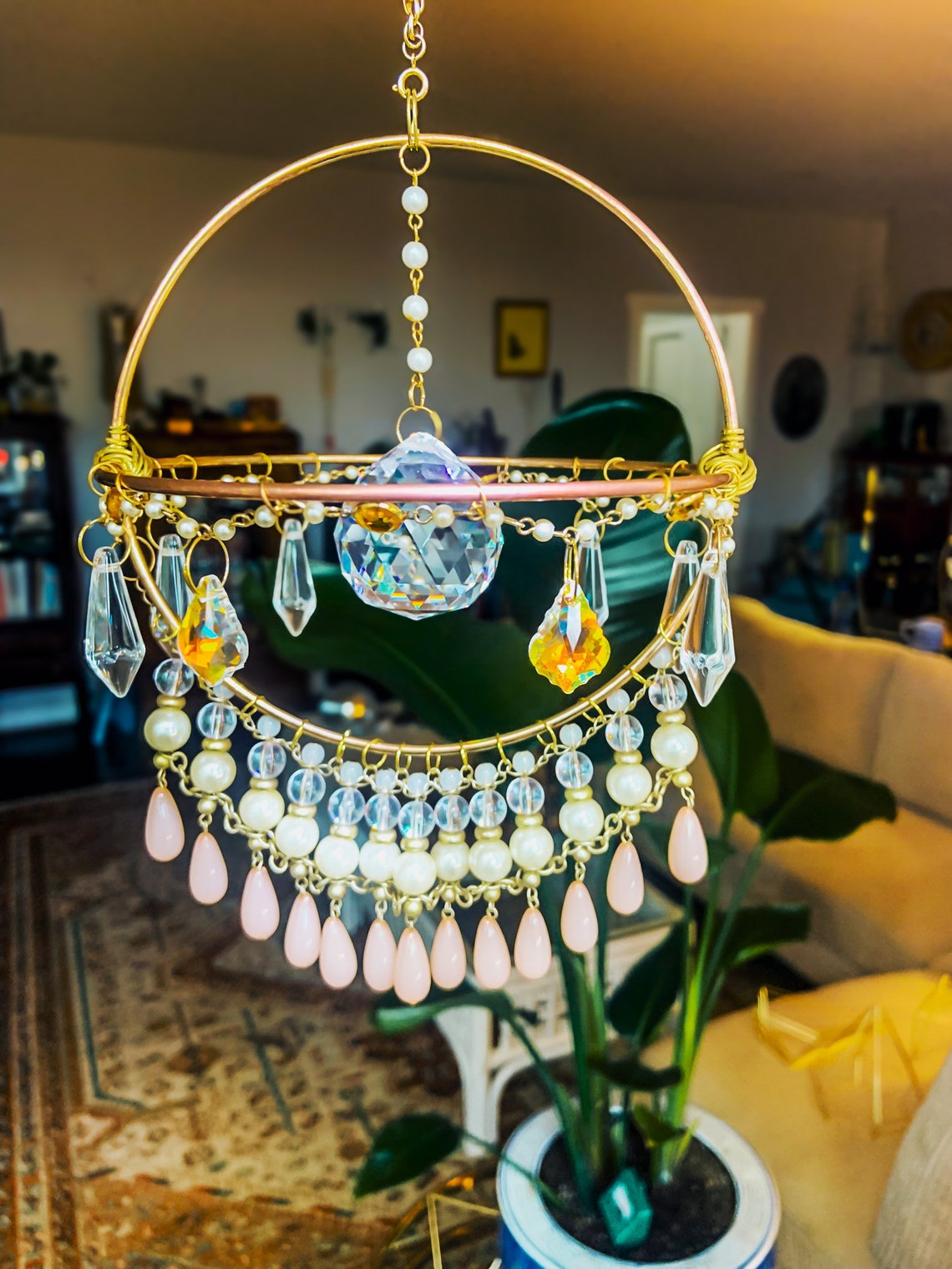 26 Handcrafted MCM Wire Orb Chandelier Suncatcher Antique Teardrop K9 ...
