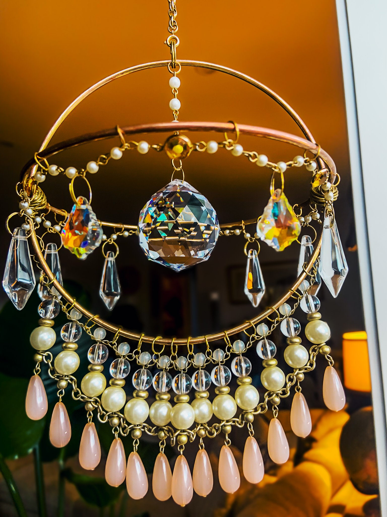 26 Handcrafted MCM Wire Orb Chandelier Suncatcher Antique Teardrop K9 ...