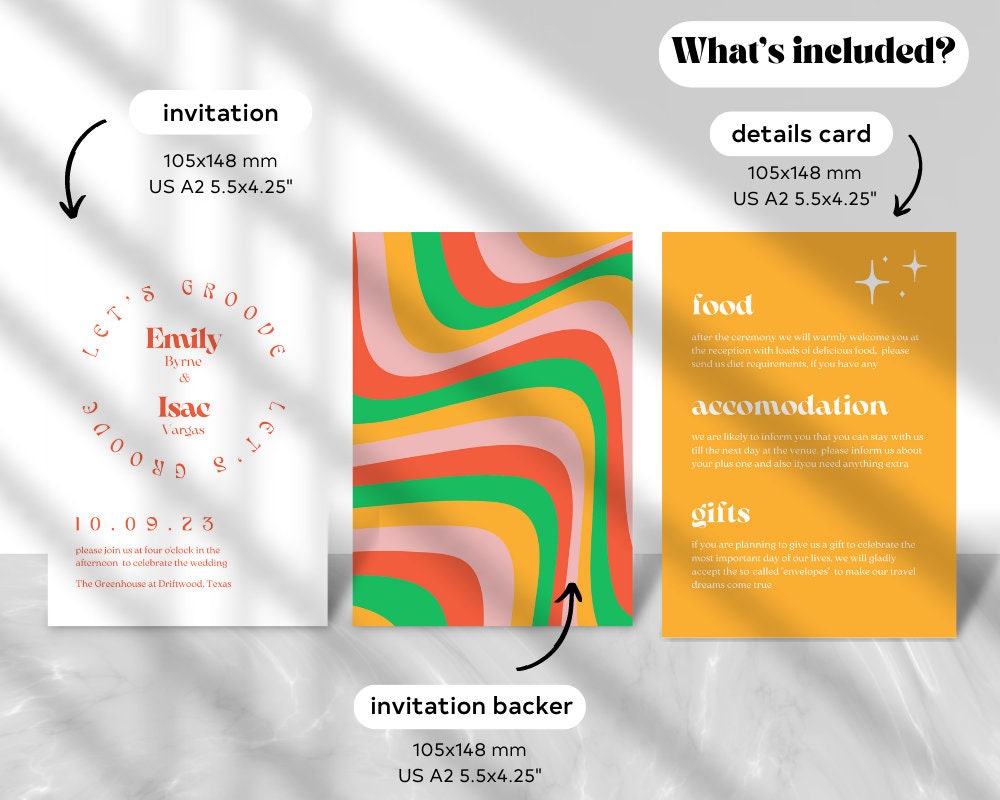 Vintage Groovy Wedding Invitation Template. Printable. - Etsy