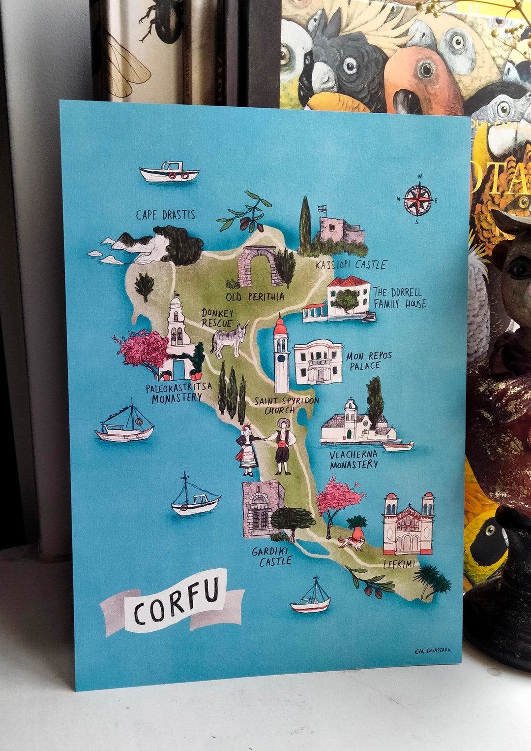 Corfu Illustrated Map A4 A5 Whimsical Greece Travel Print - Etsy Australia