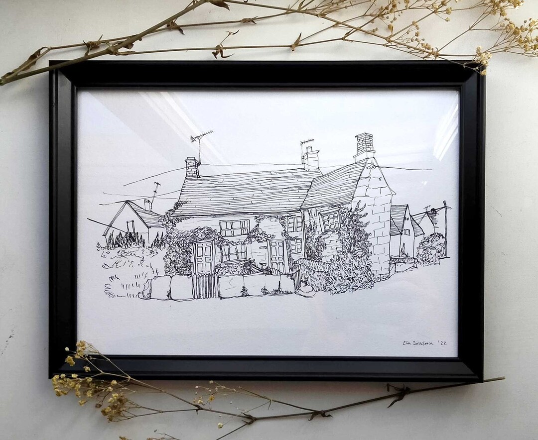 Unique Original Ink Drawing of English Countryside Rustic - Etsy