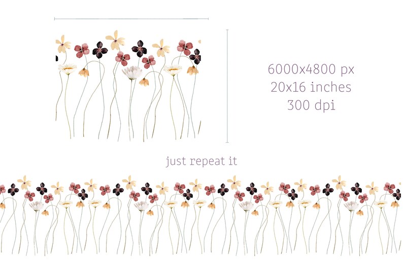 Wildflower Seamless Border Clipart, Floral Frame PNG, Watercolor ...