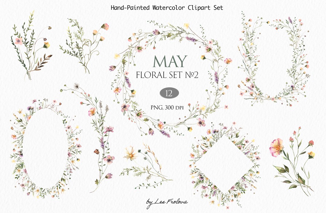 Watercolor Wildflower Frames, Wreaths Bouquets. Summer Wildflowers PNG ...