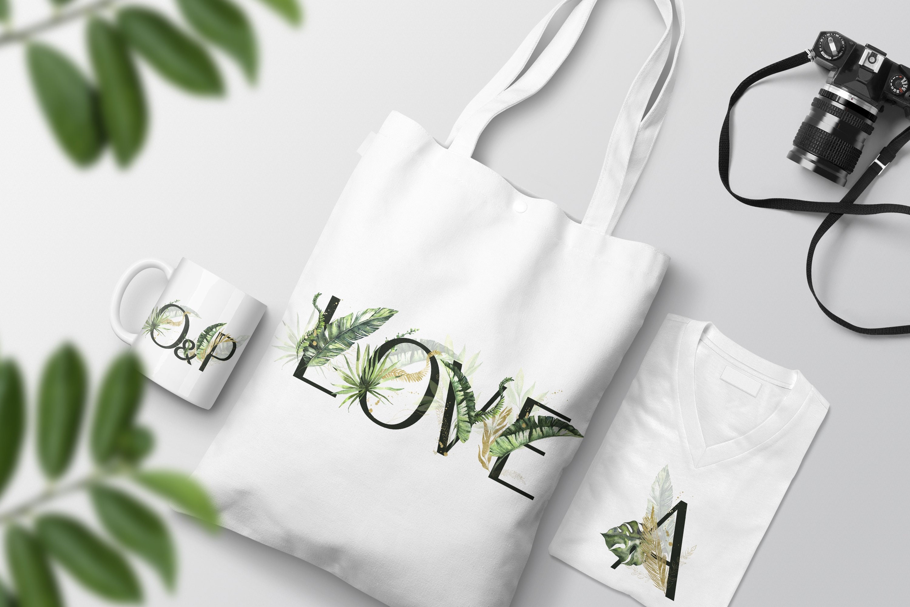 Tropical Leaves Alphabet Collection, Watercolor Floral Tropics Alphabet ...