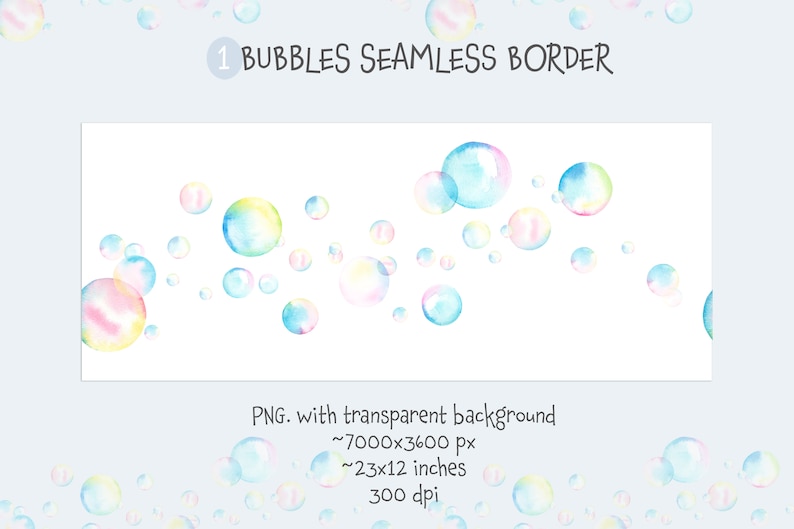 Bubbles Seamless Border, Watercolor Bubbles Frame, Pink Blue Bubbles ...