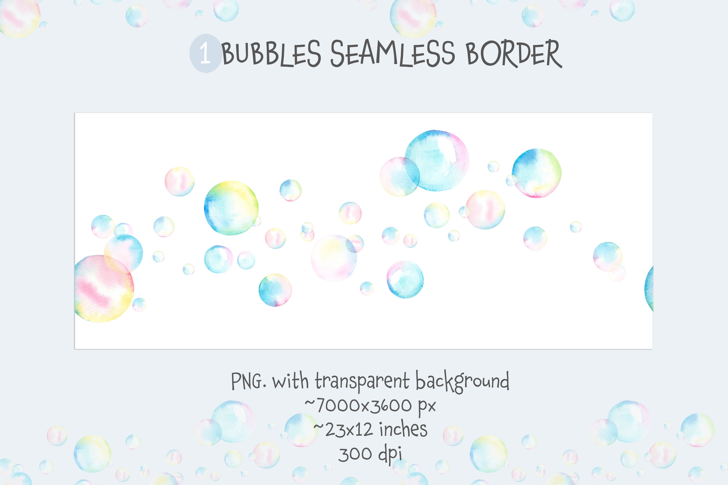 Bubbles Seamless Border, Watercolor Bubbles Frame, Pink Blue Bubbles ...