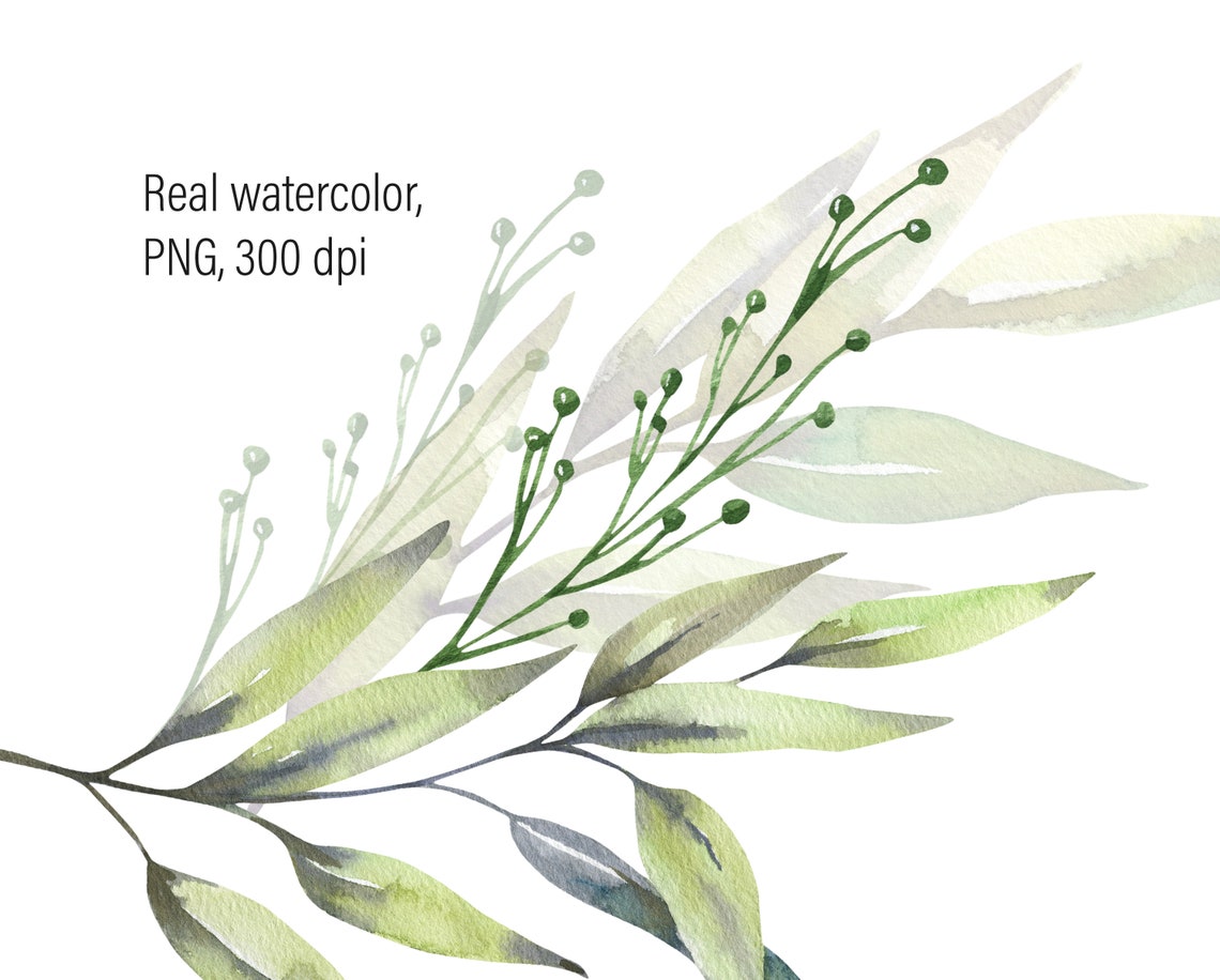 Watercolor Greenery Leaves Bouquet, Greenery Frame, Leaves Wreath ...