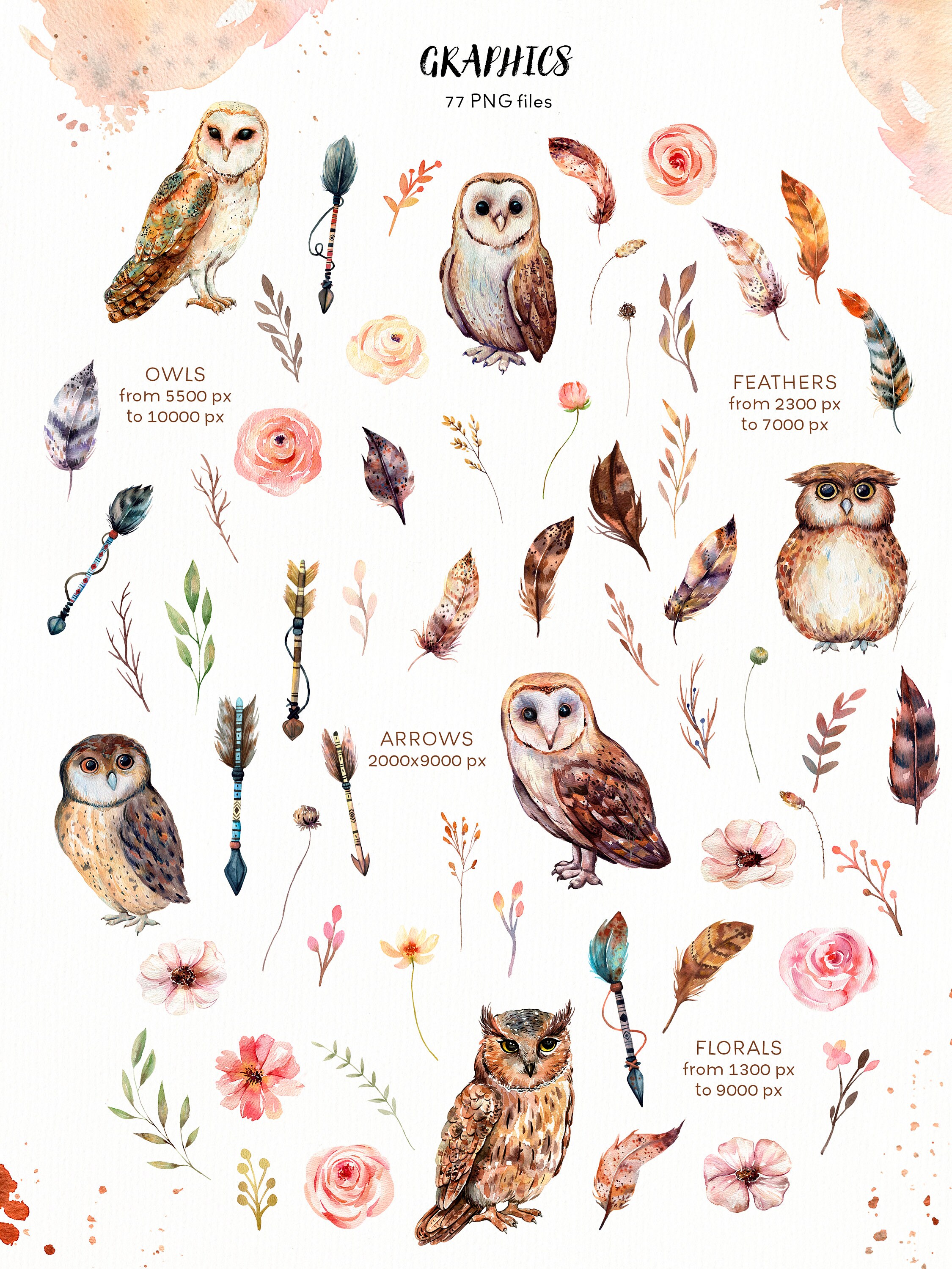 BIG Watercolor Owl Clipart Collection Owl Pattern Watercolor - Etsy