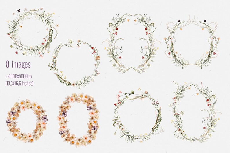 Wildflower Floral Wreath Watercolor Clipart Field Flowers - Etsy