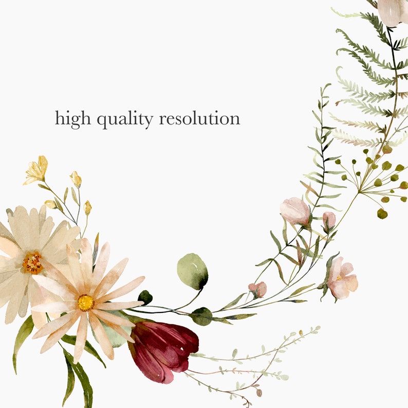 Watercolor Floral Wreath Clipart Wild Flowers Floral Clipart - Etsy