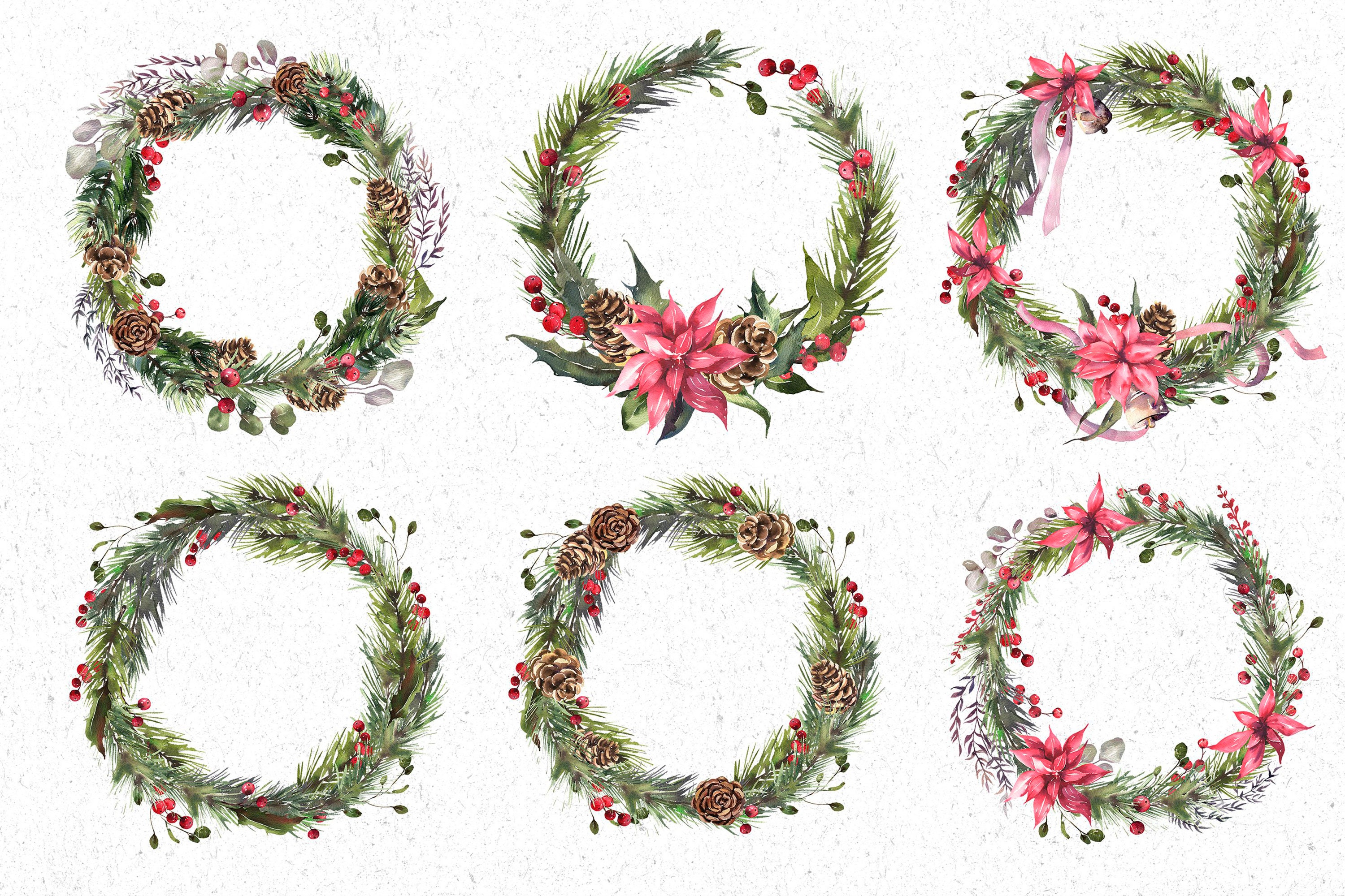 Watercolor Christmas Wreaths Clipart Png Digital Download - Etsy