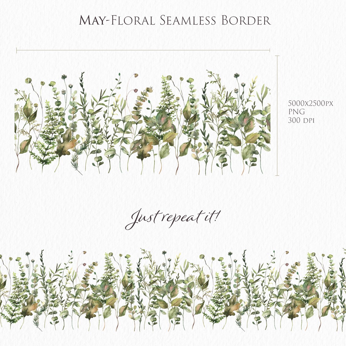 Watercolor Green Leaves Seamless Border Clipart, Summer Floral Border ...