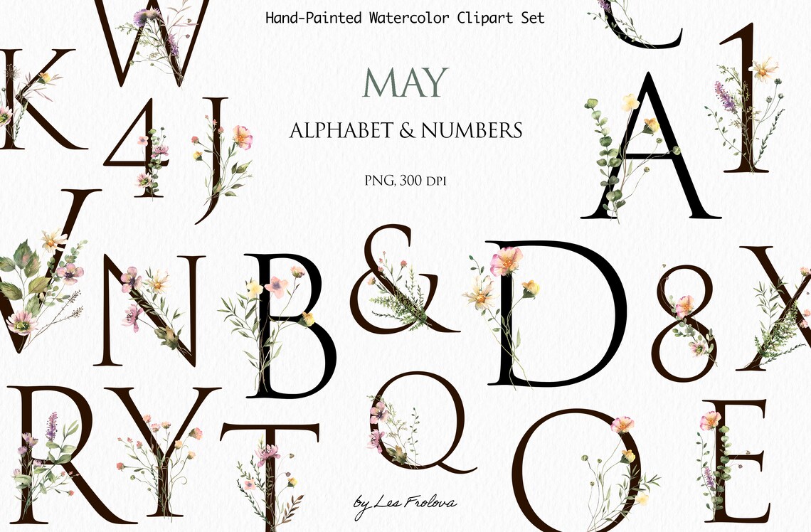 Wildflower Letters and Numbers, Watercolor Floral Alphabet, Alphabet ...