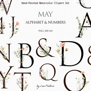 Wildflower Letters and Numbers, Watercolor Floral Alphabet, Alphabet ...