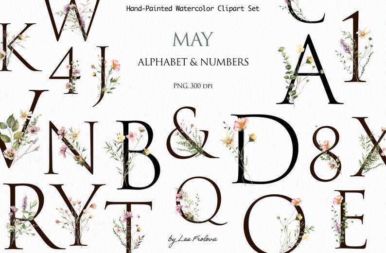 Wildflower Letters and Numbers, Watercolor Floral Alphabet, Alphabet ...
