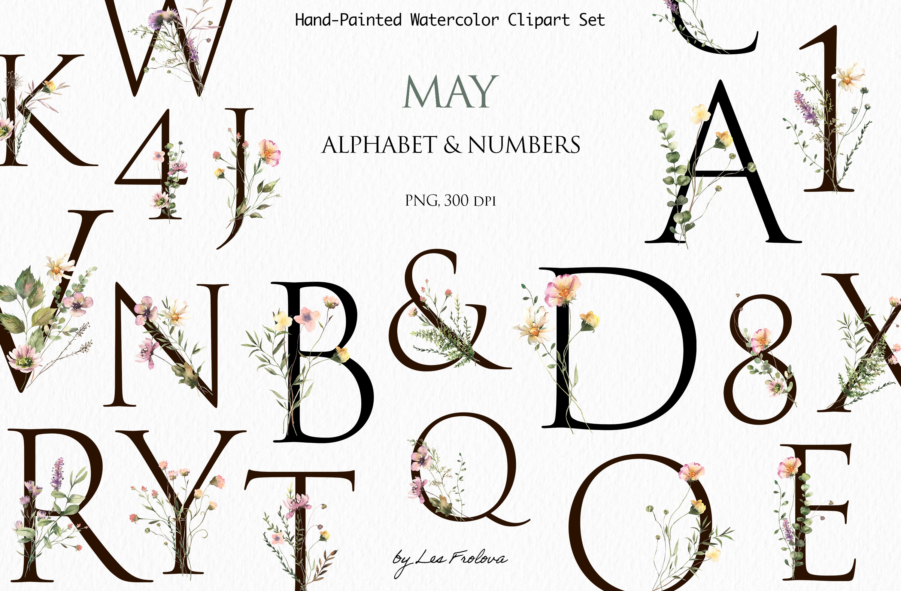 Wildflower Letters and Numbers, Watercolor Floral Alphabet, Alphabet ...