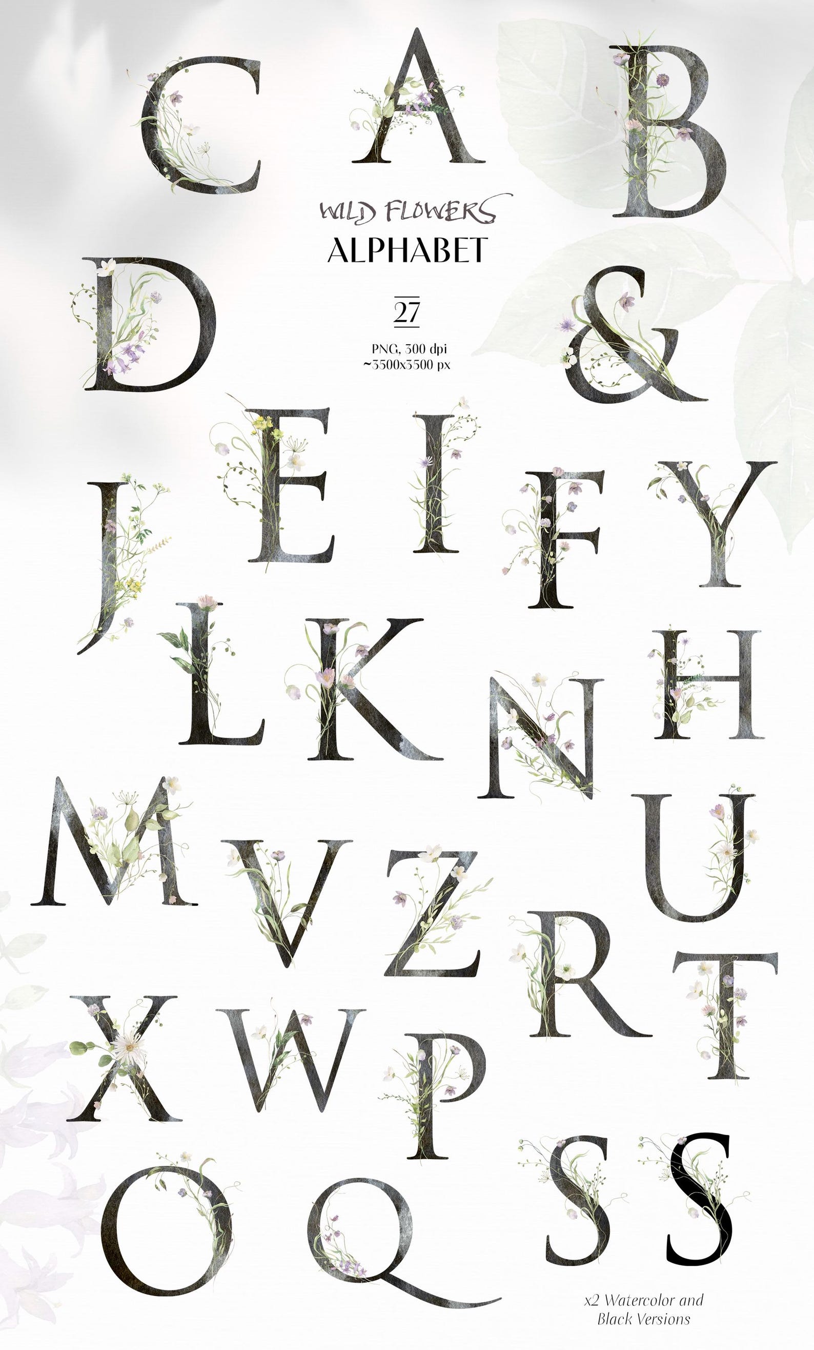 Watercolor Floral Alphabet, Wild Flower Letters, Numbers, Summer ...