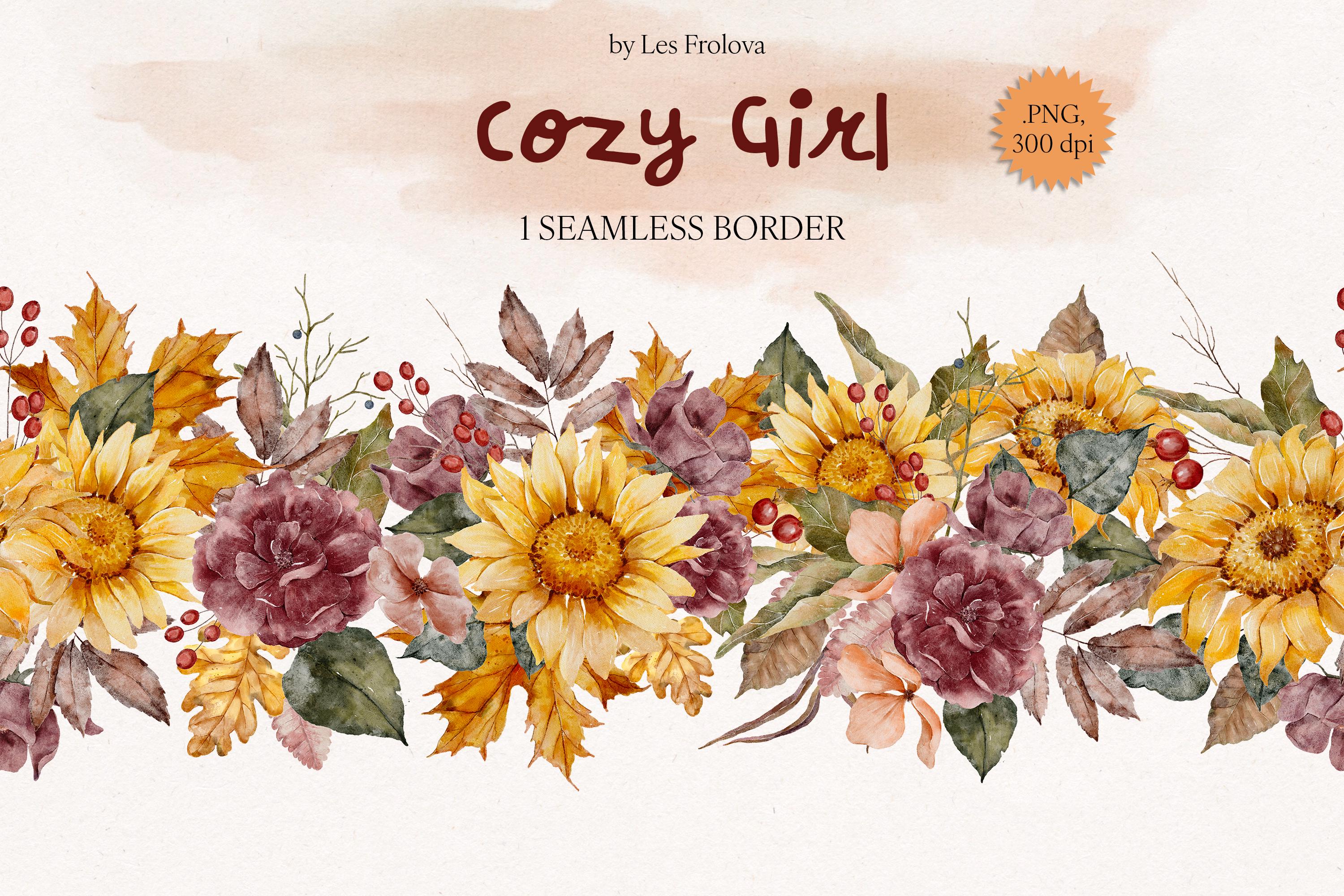 Watercolor Sunflower Seamless Border Clipart, Fall Flowers Border ...