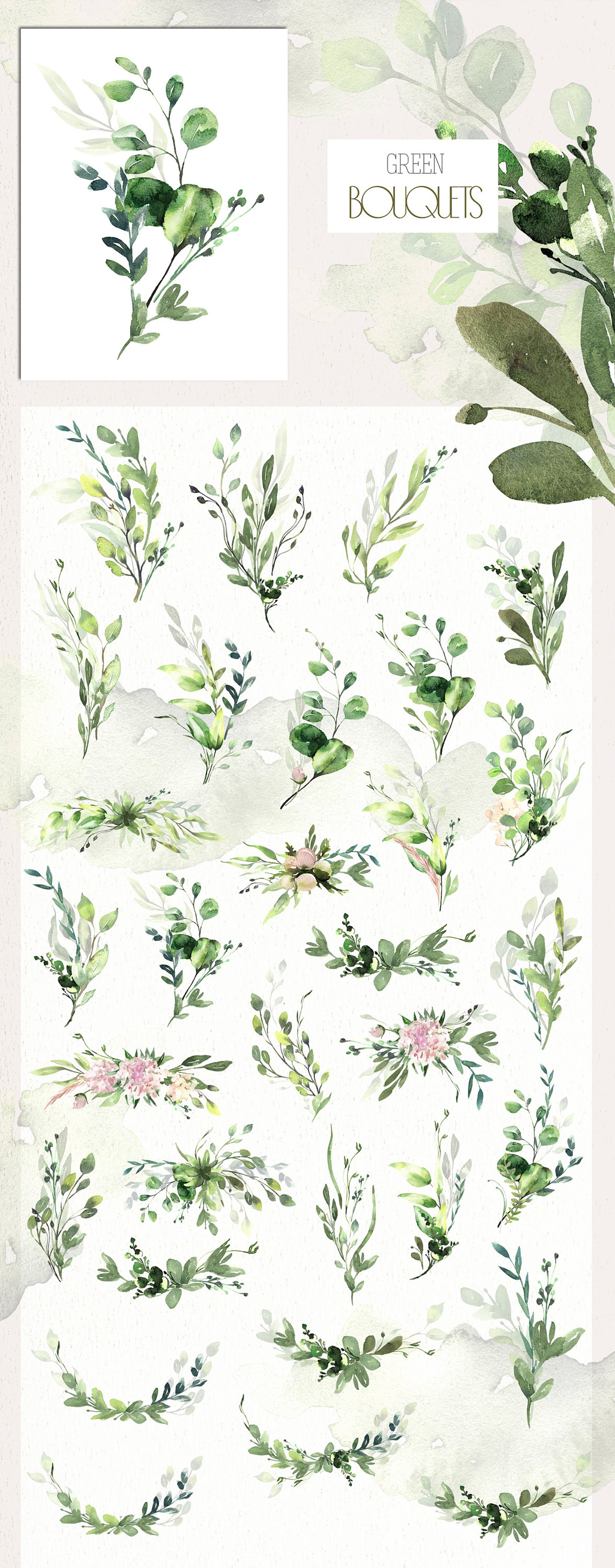 BIG Greenery Watercolor Collection. Eucalyptus Leaves Frames, Wreaths ...