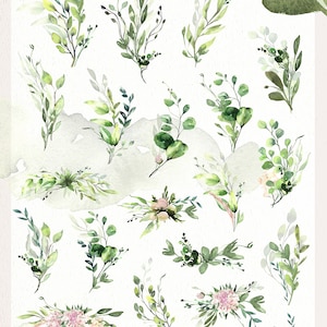 BIG Greenery Watercolor Collection. Eucalyptus Leaves Frames, Wreaths