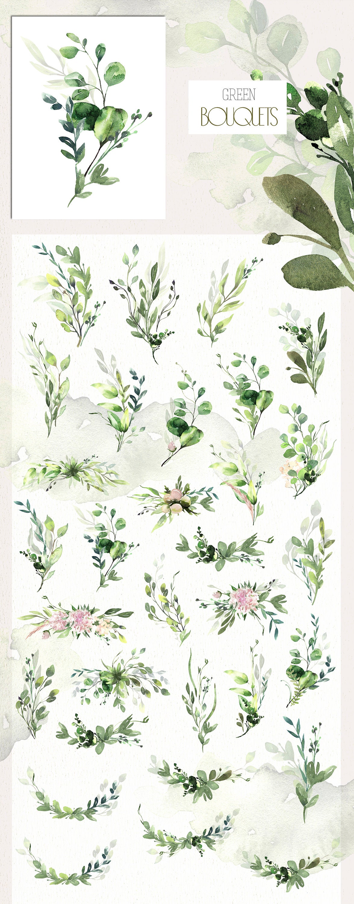 BIG Greenery Watercolor Collection. Eucalyptus Leaves Frames, Wreaths ...
