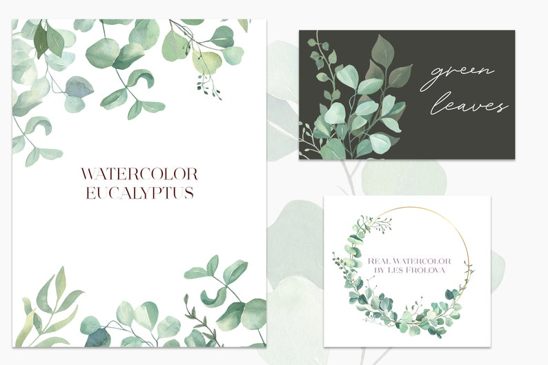 Watercolor Eucalyptus Frames, Greenery Wreath, Leaves Wreath Clipart ...