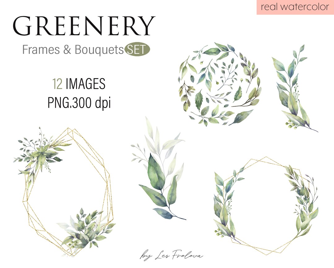 Watercolor Greenery Frames Greenery Bouquet Leaves Wreath - Etsy