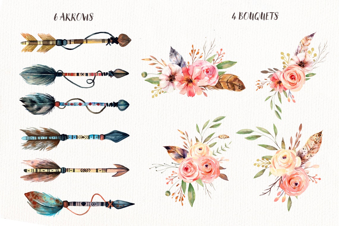 Watercolor Arrows Clipart Png. Tribal Ethnic Wedding Arrows Floral ...