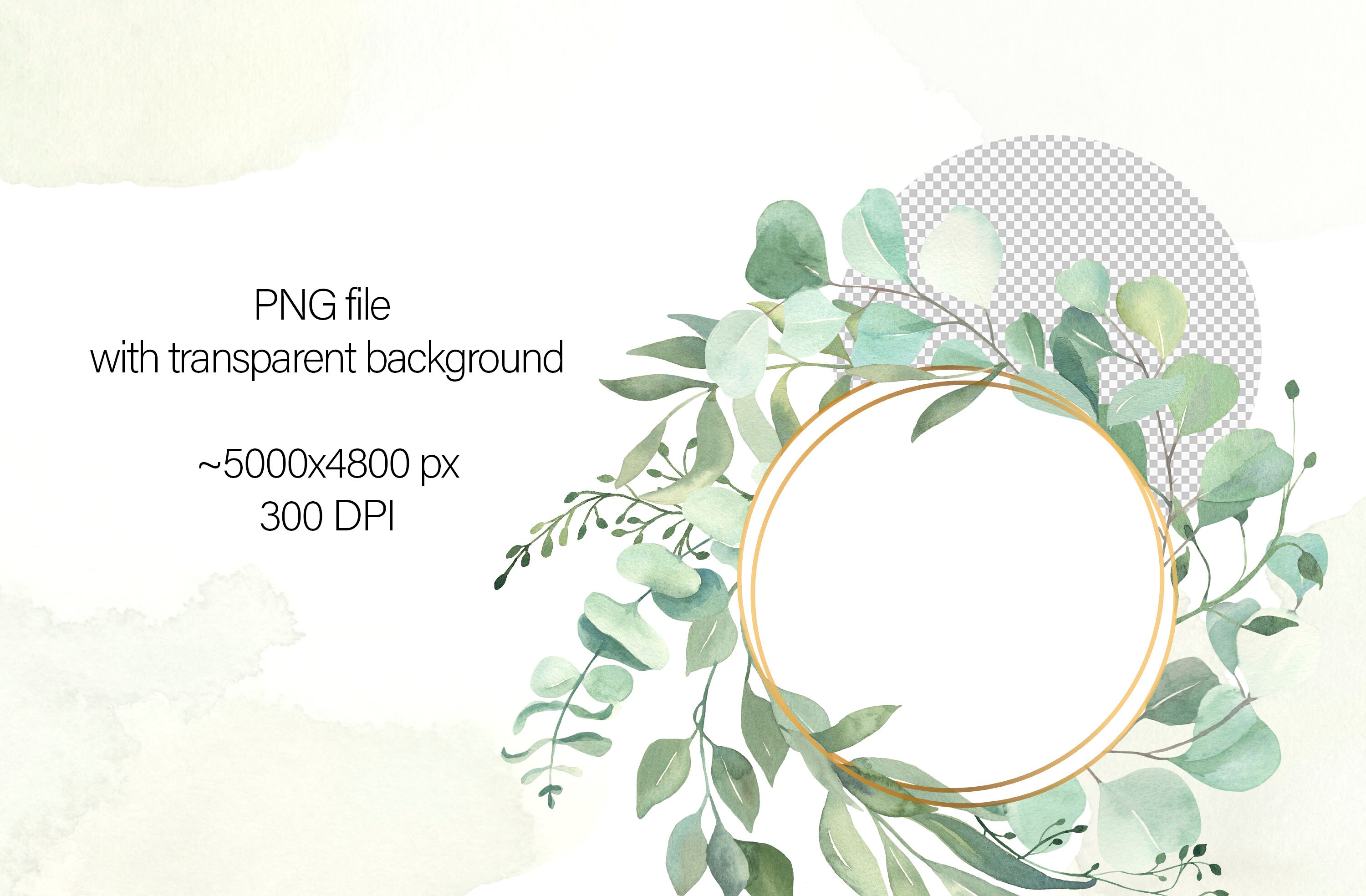 Eucalyptus & Gold Wreath Circle Clipart, Greenery Frame, Leaves Wreath ...